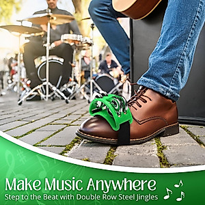 Flexzion Foot Tambourine Percussion with Double Row Steel Jingles - Foot Shaker Musical Instrument Drum Party Shoes Gift Singer Vocalists Cajon & Guitar Players (Green)