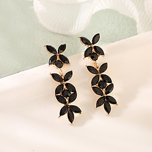 Black Rhinestone Dangle Earrings Elegant Marquise Crystal Cluster Drop Earrings for Women Cocktail Costume