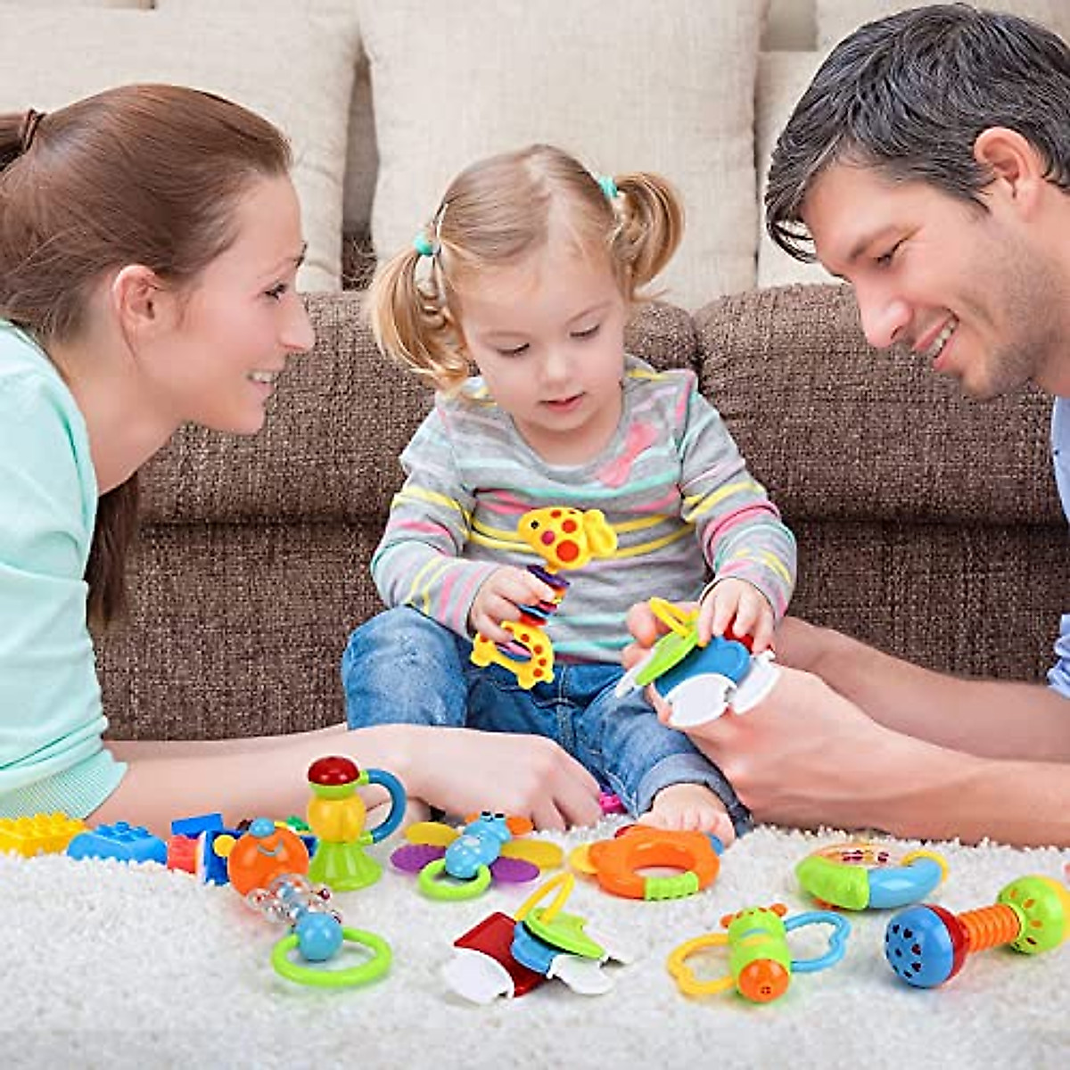 Aomola 9 PCS Baby Rattles Toys Set, Infant Teether and Shaker Rattles Toy, Baby Newborn Gift Set for Hand Development Early Educational Toys for 0+, 3, 6, 9, 12 Month Newborn Toddler