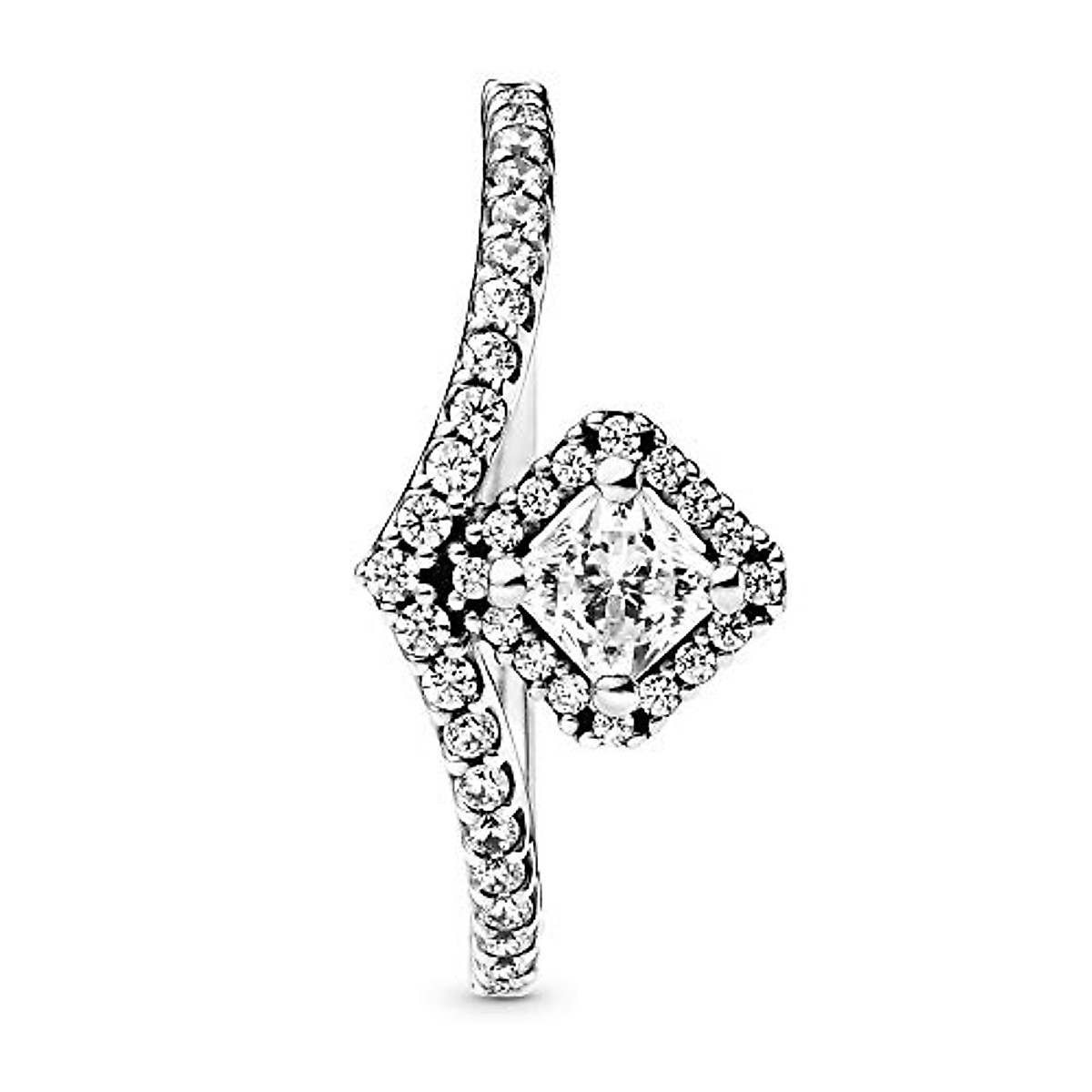Pandora Jewelry Square Sparkle Wishbone Cubic Zirconia Ring in Sterling Silver, Size 6