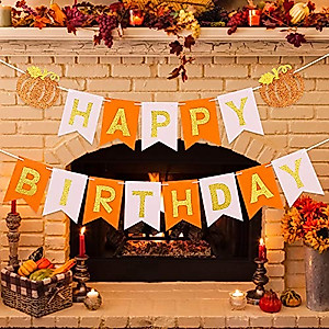 Fall Pumpkin Happy Birthday Banner for Thanksgiving Fall Pumpkin Themed Birthday Party Decorations Supplies