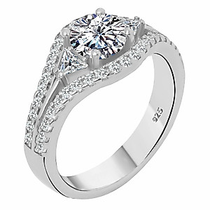 LOMBARDY JEWELRY 925 Sterling Silver with Round Brilliant and Triangle Cut Clear Cz Cubic Zirconia Stone Engagement Wedding Promise Ring Luxury Gift for Women (9)