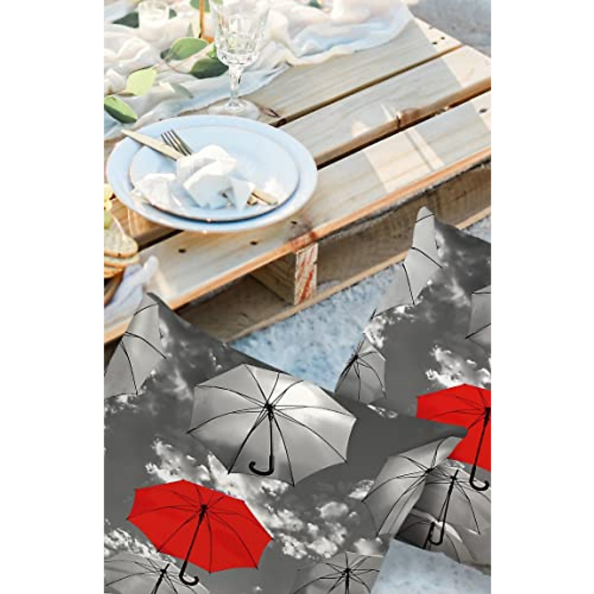 Outdoor Pillows 16x16 Waterproof Outdoor Pillow Covers, Red Umbrella Polyester Throw Pillow Covers Garden Cushion Decorative Case for Patio Couch Decoration Set of 2, Standing Out