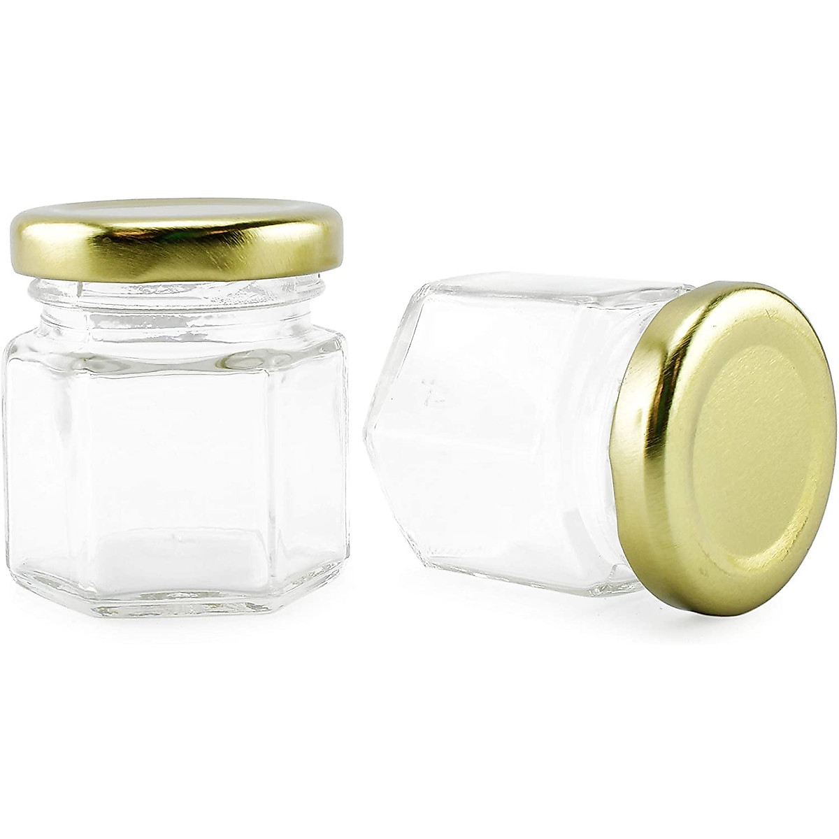 Cornucopia Mini Hexagon Glass Jars (1.5oz, 48-Pack); Tiny Hex Jars with Gold Lids for Spices, Gifts, Party Favors, DIY and More, 3-Tablespoon Capacity