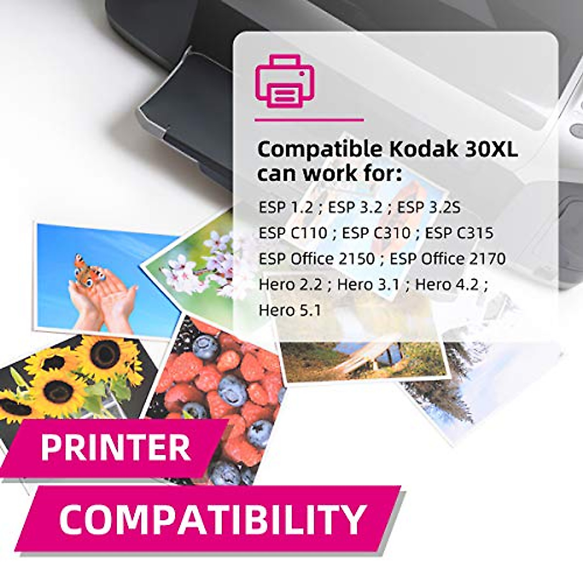 Intactech 30XL Compatible Kodak 30 Ink Cartridges K30XL 30B 30C Black Color Ink Combo Pack for Kodak ESP 3.2 C110 C310 C315 Office 2150 2170 Hero 3.1 5.1 Series Printer (3 Black, 2 Color)