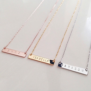 LONAGO Personalized Bar Necklace Engraved Name Bar Pendant Necklace