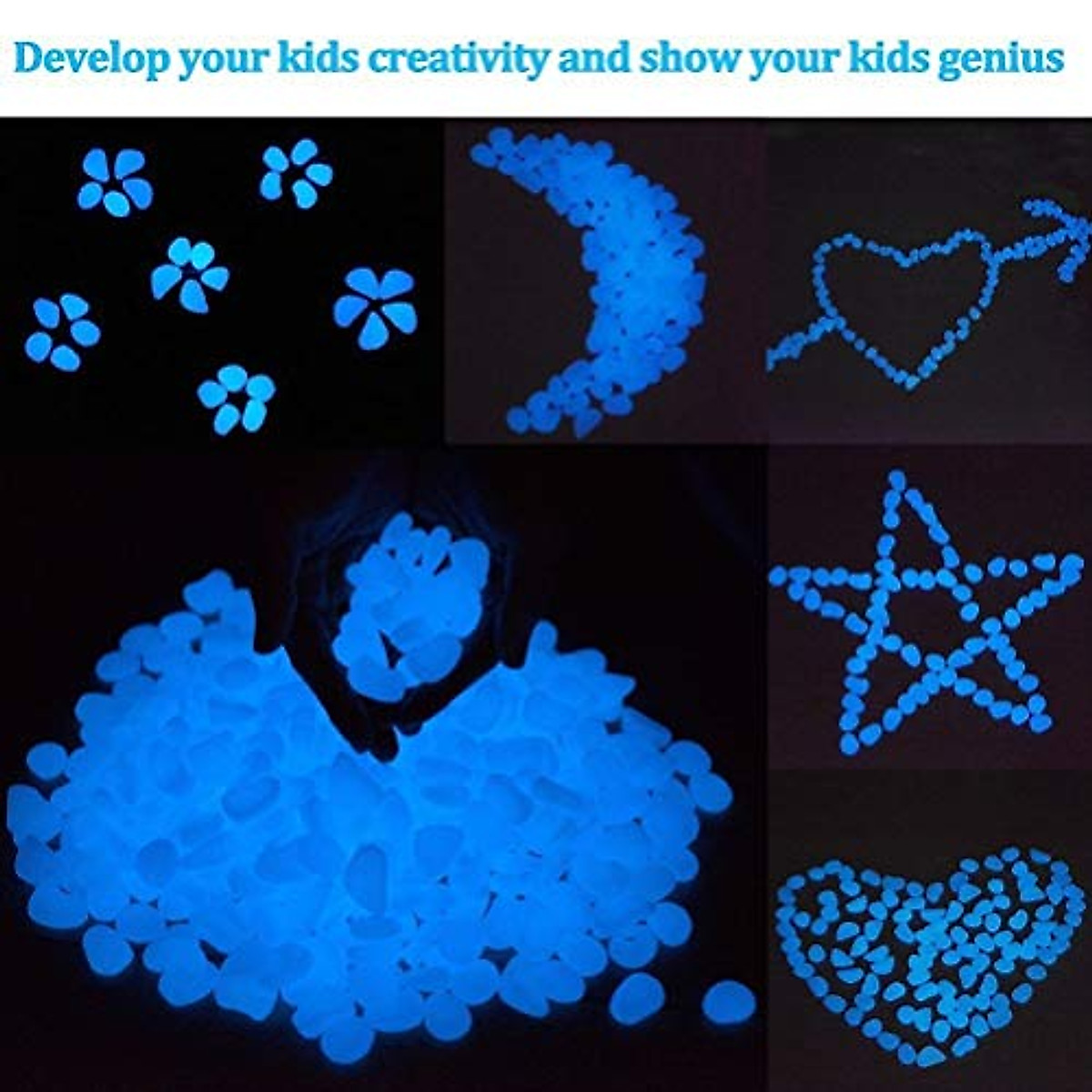 chic style 4.8Lbs 1000Pcs Glow in The Dark Stones Pebbles Blue