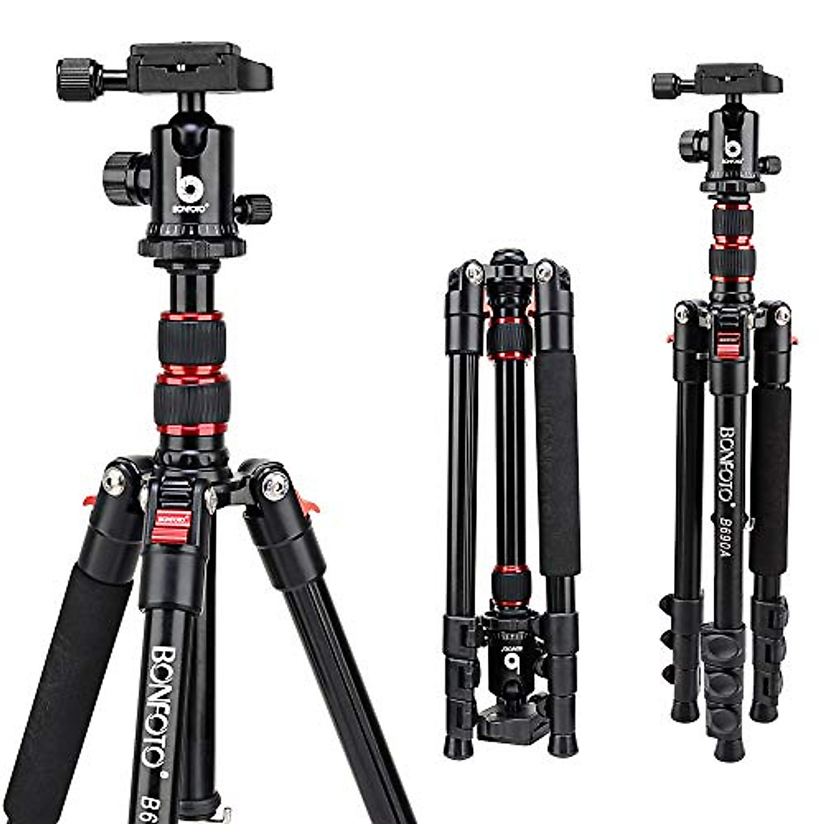 BONFOTO B690A Camera Tripod for Travel,Lightweight Aluminum Portable DSLR Tripod with 360 Degree Ball Head and Carry Bag, Camera Stand for Ring Light & Canon Nikon Sony DSLR