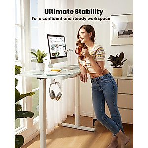 ErGear Dual Motor Electric Standing Desk with Drawers,48x24 Inch Whole-Piece Glass Desktop Quick Install,Height Adjustable Stand up Sit Stand Home Office Ergonomic Workstation with USB Charging Ports