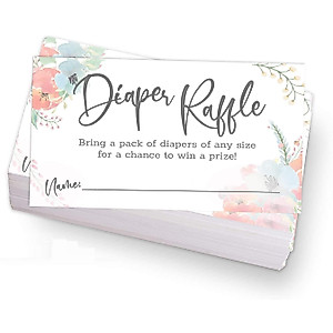 Canopy Street Watercolor Floral Diaper Raffle Tickets For Baby Shower, Sprinkle Or Gender Reveal Party / 50 Pastel 3.5” x 2” Cards