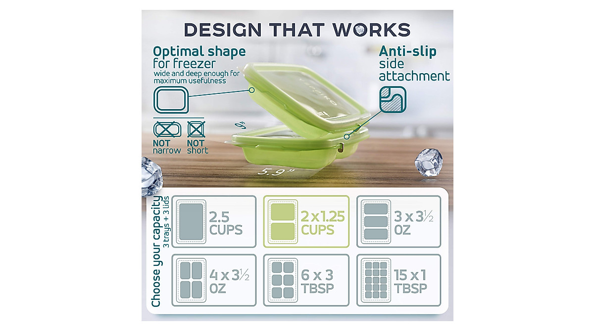 Freezer Food Trays Cubes - Leakproof, Stackable Freezer Containers