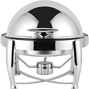 CHEFQ Virtuosa S/S 6 QT Round Chafer, Roll-top Set Includes Food Pan, Water Pan and Fuel Holders – Durable, shiny silver, keeps food warm in catered events + CHEFS APRON by ChefQ