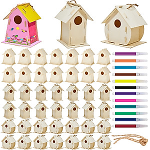 21 Sets DIY Birdhouse Kit to Build and Paint, Include Unfinished Wooden Bird House, Strips and Colorful Painting Pens for Fun Craft Activity Creative DIY Art Project
