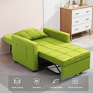 Convertible Chair Bed - Folding Sofa Bed Chair with Adjustable Backrest, 3-in-1 Multi-Functional Pull Out Sleeper Chair Bed Single Armchair Sofa Bed with Side Pocket (Green)