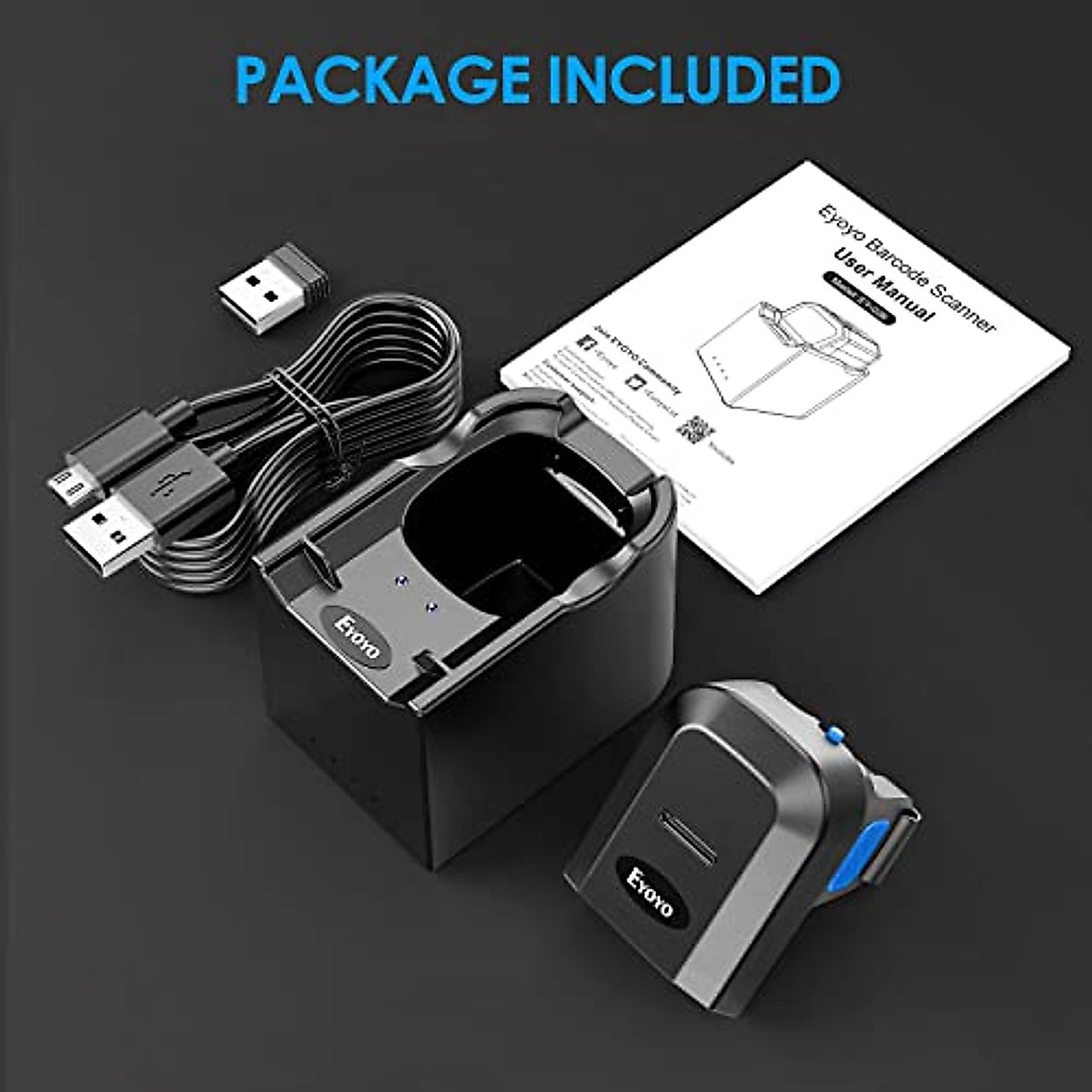 Eyoyo 2D Bluetooth Ring Barcode Scanner with Wireless Charging Dock,Left & Right-Handed Use, Wearable 1D QR Finger Hands Free Inventory Bar Code Reader Compatible for Tablet iPhone Android iOS PC