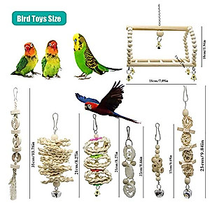 VolksRose 7 Packs Bird Parrot Swing Chewing Toys, Hanging Hammock Bell Pet Bird Climbing Stand Cage Toys Suitable for Small Parakeets, Cockatiels, Conures, Budgie, Macaws, Parrots, Mynah, Love Birds