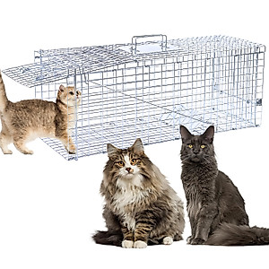 32" Live Animal Traps,Humane Animal Trap for Stray Cats up to 16.5 pounds, Raccoons, Squirrel, Skunk, Mole, Groundhog, Armadillo, Rabbit,Steel Foldable with Pedal Triggers