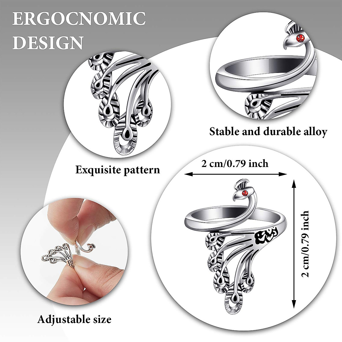 8 Pcs Knitting Loop Crochet Ring Adjustable Knitting Loop Ring Adjustable Braided Ring Metal Yarn Guide Finger Holder Peacock Open Finger Thimble Finger Crochet Ring Accessories for Crafts(Silver)