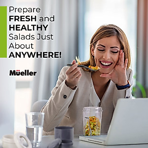 Mueller Spiralizer for Veggies, Salad Container for Lunch - All-In-One Food Prepper, Zucchini Noodle Maker, Vegetable Spiralizer, Comes with Fork, Salad Dressing Container/Spice-Nut Containers