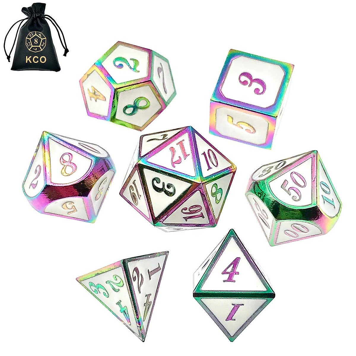 DND Metal Dice Set Enamel dice 7 Die Polyhedral Dice Set DND Dice Role Playing Game Dice Set with Storage Bag for RPG Dungeons and Dragons D&D Math Teaching