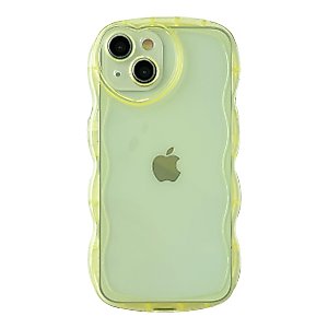 Caseative for iPhone Xr Case, Curly Wave Shape Love Heart Camera Lens Protection Clear Soft Compatible with iPhone Case (Yellow,iPhone Xr)