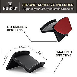 Modern JP Adhesive Hooks for Disney Ears (8-Pack) - Minimalist Disney Ear Holder, No Drilling Headband Holder Design, Strong Hold Headband Organizer - U.S. Patent Pending, Black