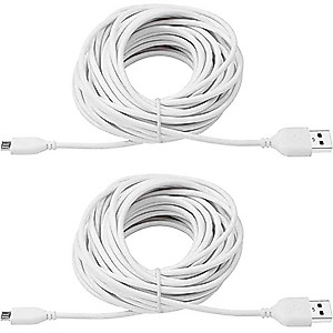 Smays 2-Pack 25ft USB to Micro USB Extension Power Cable Compatible for Wyze Cam, Oculus Go, Yi Home Camera, Kasa Cam Security Camera, White