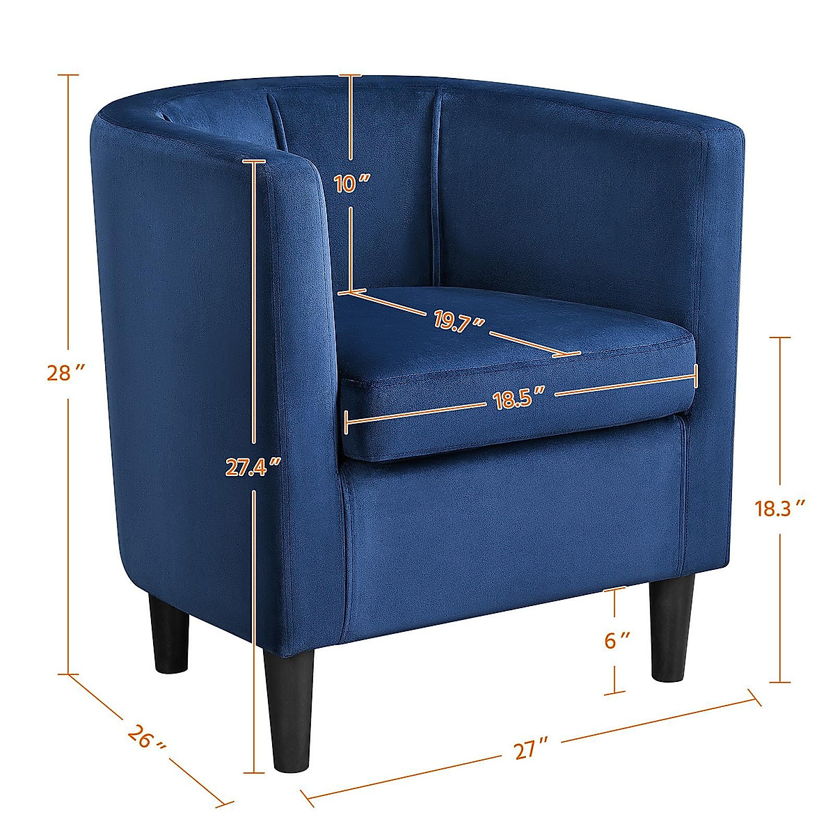 Yaheetech Velvet Accent Chair, Modern and Comfortable Armchairs, Upholstered Barrel Sofa Chair for Living Room Bedroom Waiting Room, Set of 2, Blue