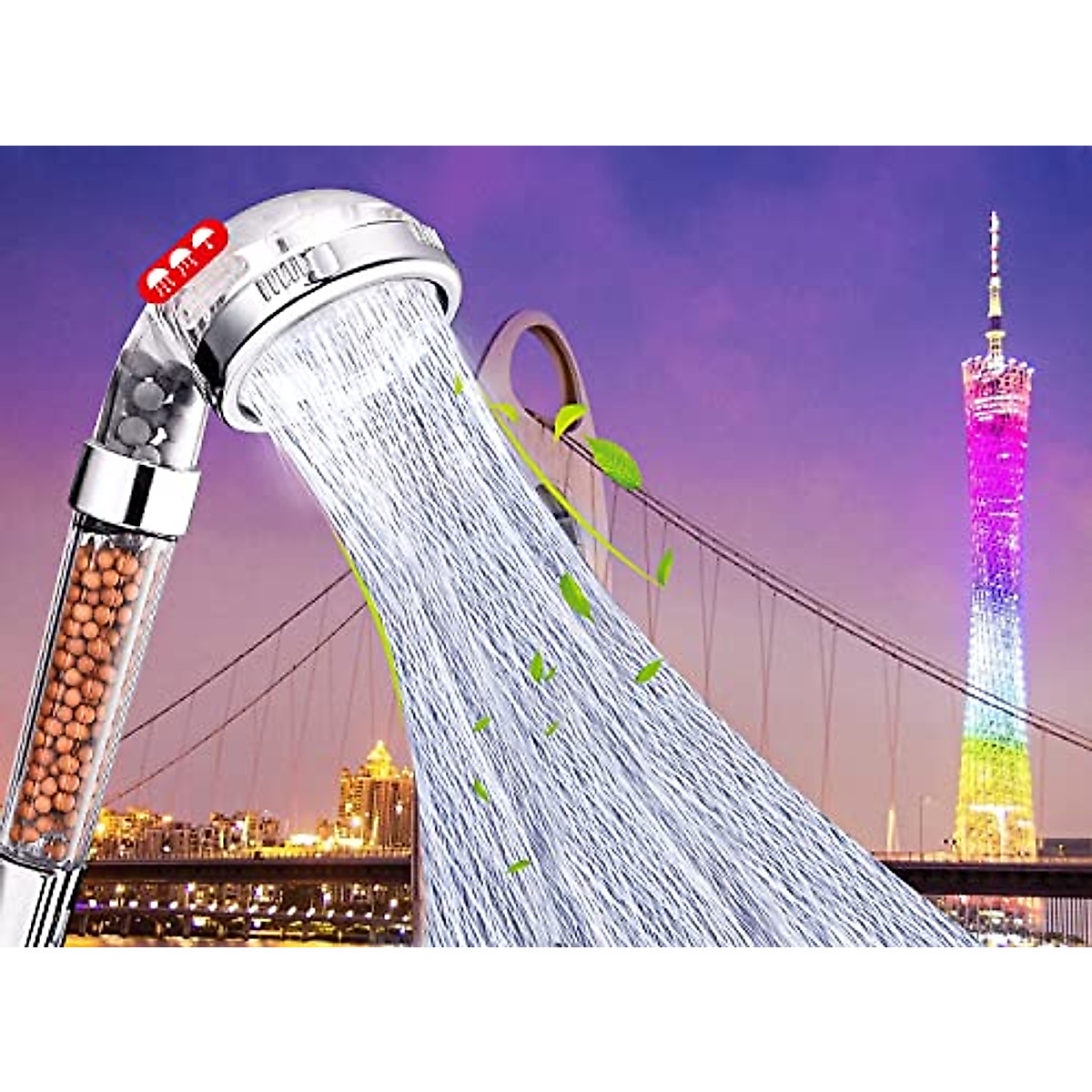 AmasSmile® High Pressure Shower Head with Hose and Bracket, Ionic Filter Filtration Turbo Vortex Water Saving 3 Mode Function Spray Turbocharged Hydro Jet Handheld Showerheads for Dry Skin & Hair（Red）