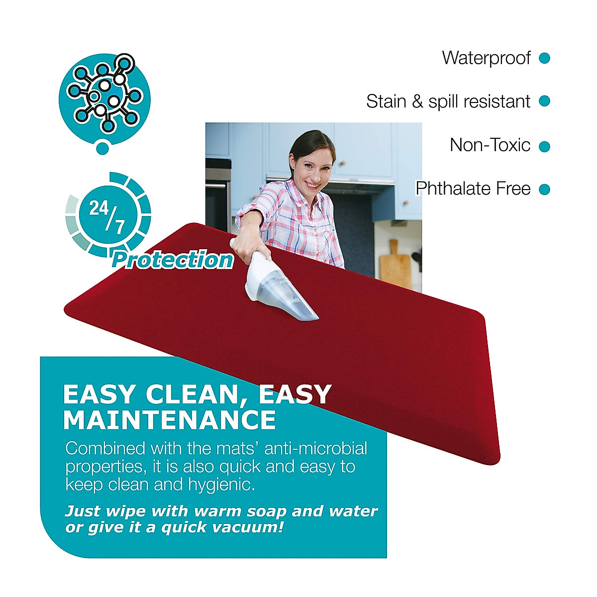 Ultralux Anti-Fatigue Standing Comfort Mat, Thick Non-Slip Cushioned Kitchen Floor Mat 3/4” Thick 16” x 24” Premium Durable Ergonomic Multi-Use Standing Support Pad, Home, Office, Kitchen Rug, Red