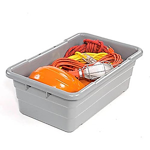 Gray Plastic Bus Tub (Pack of 6) Commercial Tote Box Cross Stack Nest Utility Tote Tub/Bud Box W/O Lid, 25” L x 16” W x 9” H - for Food Service, Airport, Cafeteria, Seafood, Vegetables, Transporting