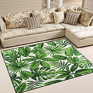 ALAZA Tropical Palm Tree Leaf Jungle Non Slip Area Rug 5' x 7' for Living Dinning Room Bedroom Kitchen Hallway Office Modern Home Decorative