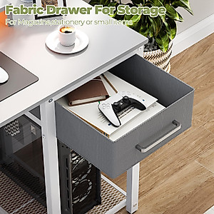 Homieasy L Shaped Desk with Monitor Stand & Drawer, Corner Gaming Desk with LED Strip & Power Strip, Modern Simple Home Office Computer Desk with Storage Shelves, Grey