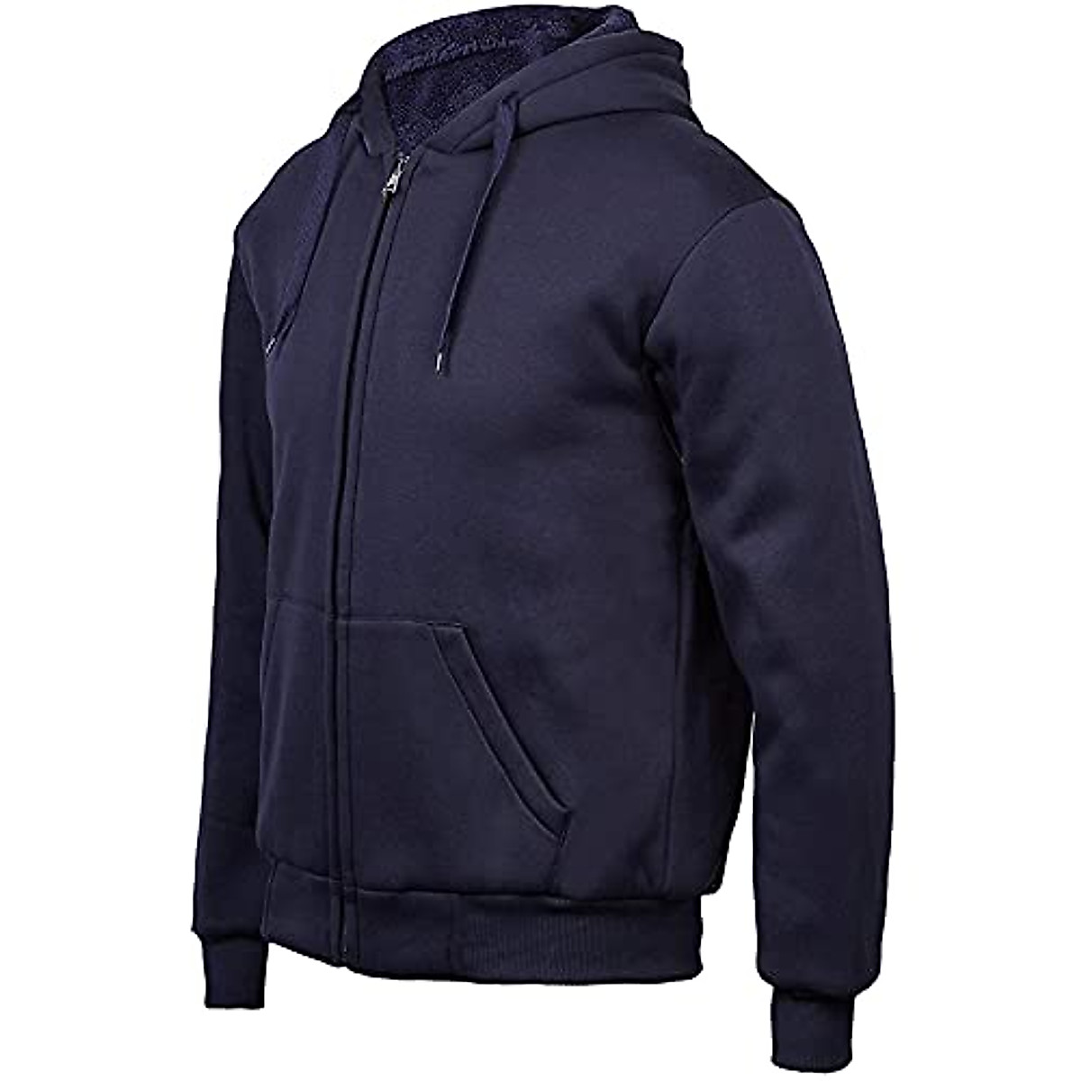 IGEEKWELL Hoodies for Men Full Zip Up Heavyweight Sweatshirt - Sherpa Lined Winter Jacket, Navy, S