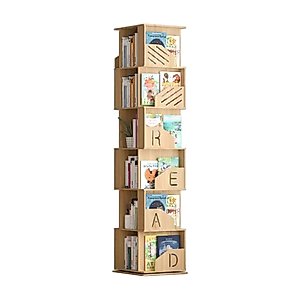 4-tier/5-tier/6-tier Bookshelf 360° Rotating Bookshelf Solid Wood Floor Bookshelves Square Rack Bookcase Modern Bookcase