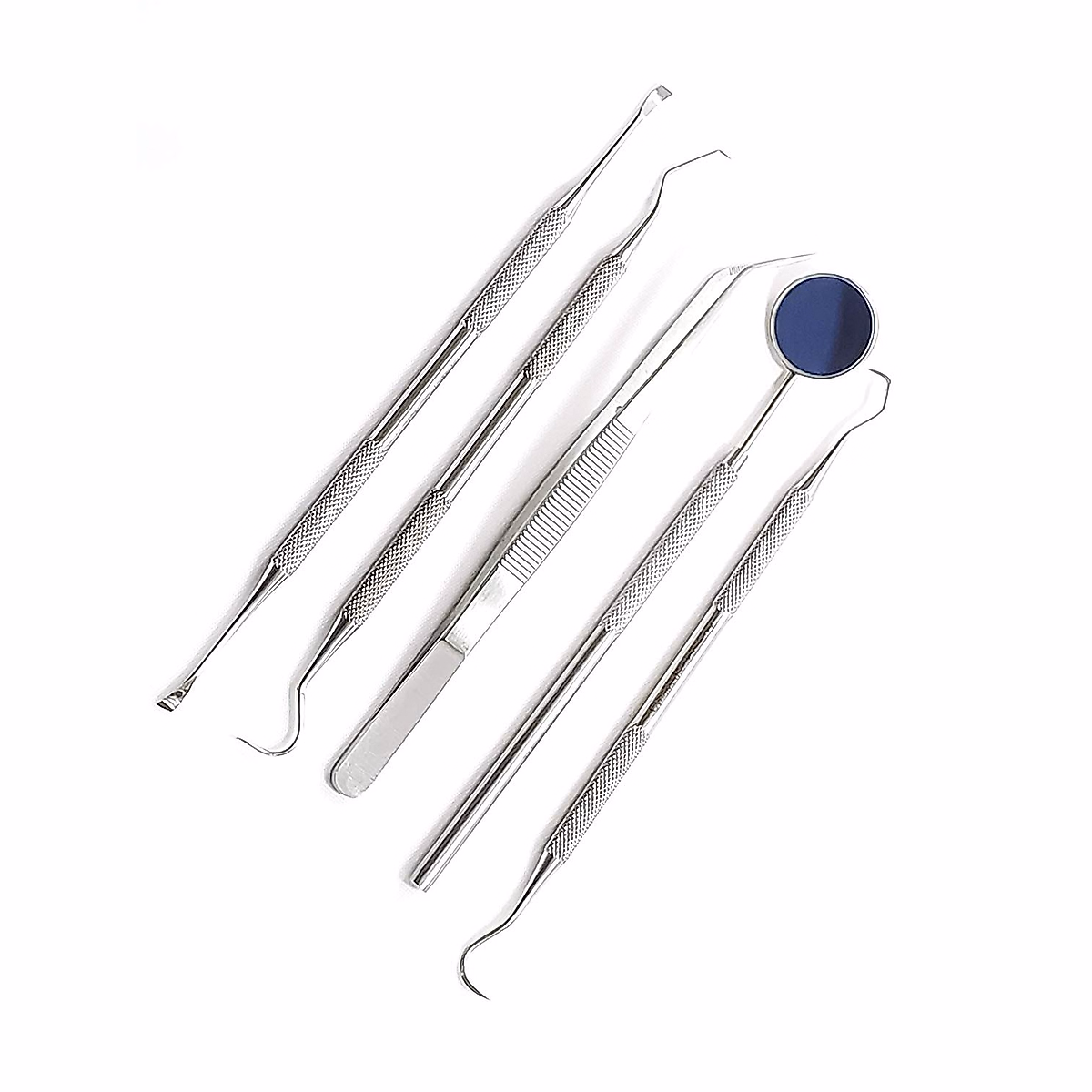 Dental Hygiene set of 5-Stainless Steel Tarter Scraper/Scaling Remover, Dental Toothpick, Mouth Mirror Scaler Tweezer For Calculus &Tartar Removal-Dentists Set is Ideal for Personal Use & Pet Friendly