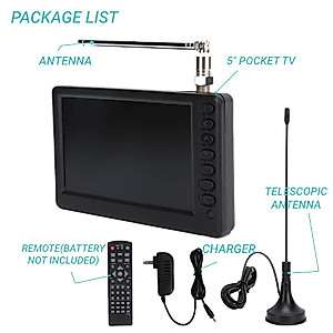 Acogedor 5 Inch Portable TV, 1080P ATSC Pocket Digital Car TV, with 1500mAh Rechargeable Battery, Support USB, TF Card, Mini Digital Television for Camping, Kitchen