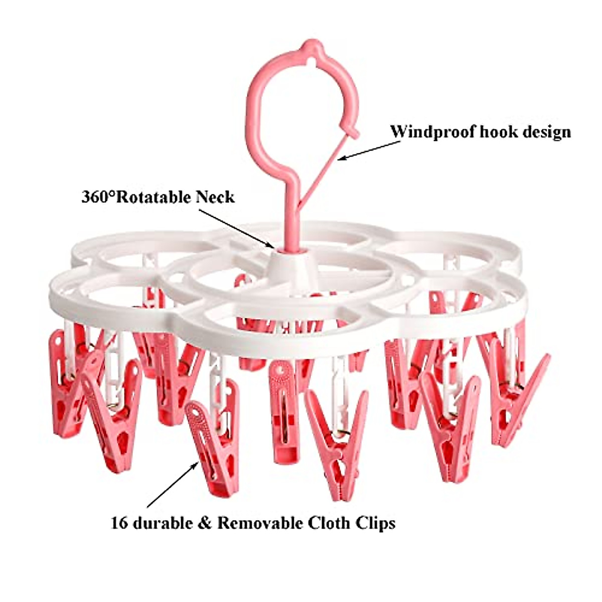 Okllen 6 Pack Laundry Drying Hanger with 16 Clips, Anti-Wind Clip and Drip Hanger Clothes Laundry Hangers, Plastic Hanging Drying Rack for Underwear, Bras, Socks, Baby Clothes, Towel, Scarf, 6 Colors