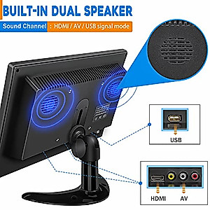 Haiway 10.1 inch Security Monitor, 1366x768 Resolution Small HDMI Monitor Small Portable Monitor with Remote Control with Built-in Dual Speakers HDMI VGA BNC USB Input for Gaming CCTV Raspberry Pi PC