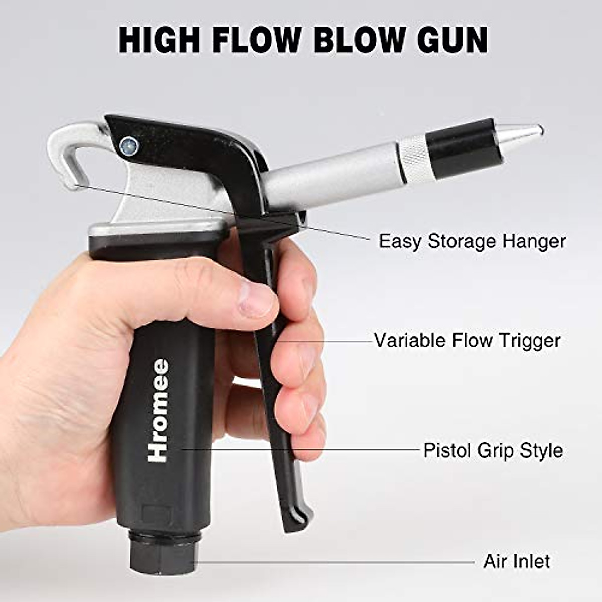 Hromee 12 Pieces High Flow Air Blow Gun Kit with Safe Quiet Xtreme Nozzles Rubber Tip 6/12 Inch Extension Chip Guard and Needles Duster Gun and Air Compressor Accessories