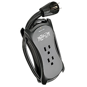 Tripp Lite 3 Outlet Portable Surge Protector Power Strip, 18in Cord, 2 USB, & $25,000 INSURANCE (TRAVELER3USB) Black