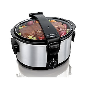 Hamilton Beach Stay or Go Portable 7-Quart Slow Cooker with Lid Lock for Easy Transport, Dishwasher-Safe Crock, Silver (33472)