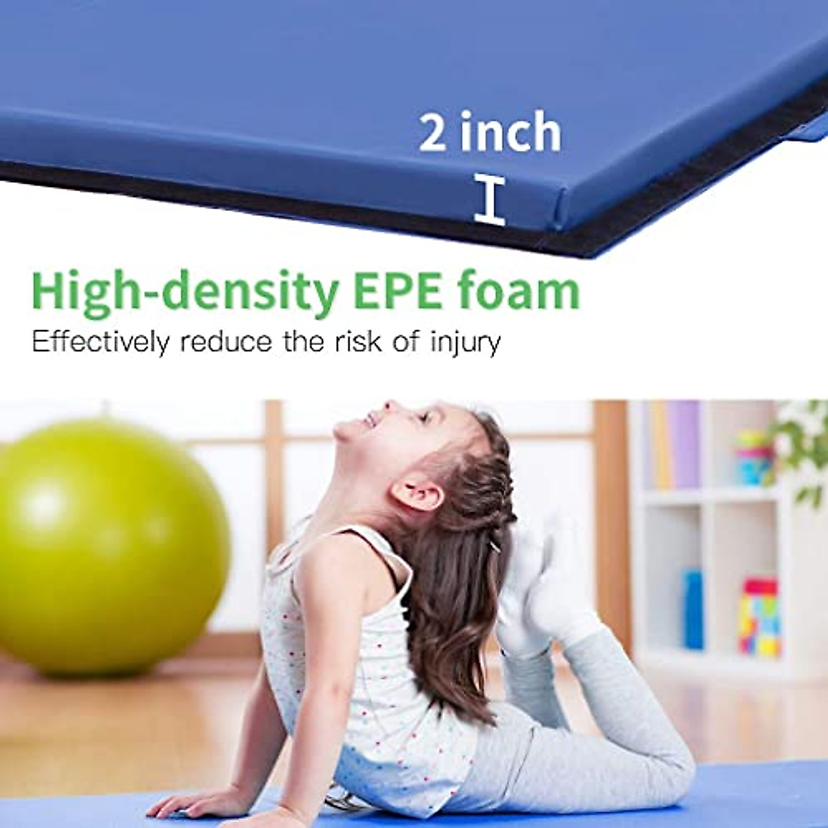 Gymnastics Mat 4x10x2 Tumbling Mat 4 Foldding Mat Gymnastic Indoor/Outdoor Mat 2” Thick PU Leather Folding Exercise Mat For Tumbling Home Gym Mat Yoga Mat Stretching Yoga Cheerleading Martial Arts