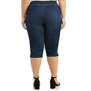 1826 Jeans Jack David Women's Plus Size Cuff Rolled Capri Bermuda Short Curvy Denim Jean (1X, Level Eight Pull On Dark Blue Capri)