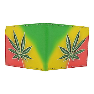 Leather Bi-fold Rasta Marijuana Wallet Bills Credit Card Holder Pockets Unisex Men Women Wallet