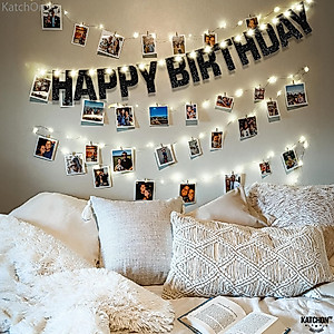 KatchOn, Glitter Black Happy Birthday Banner Light Up - Prestrung, 10 Feet | Black Happy Birthday Led Sign, Happy Birthday Banner for Men | Light Up Happy Birthday Sign for Happy Birthday Decorations