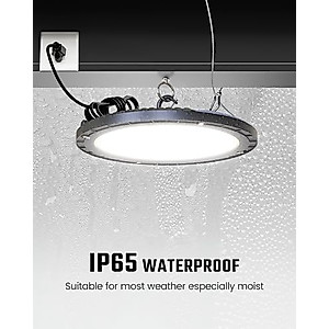 SUPERDANNY High Bay Lights - 150W, 21,000 lm, 140 LM/W, 5000K Daylight UFO High Bay LED Shop Lights, High Bay Led Light 6ft Cable- LED High Bay Light for Warehouse, 4/Pack