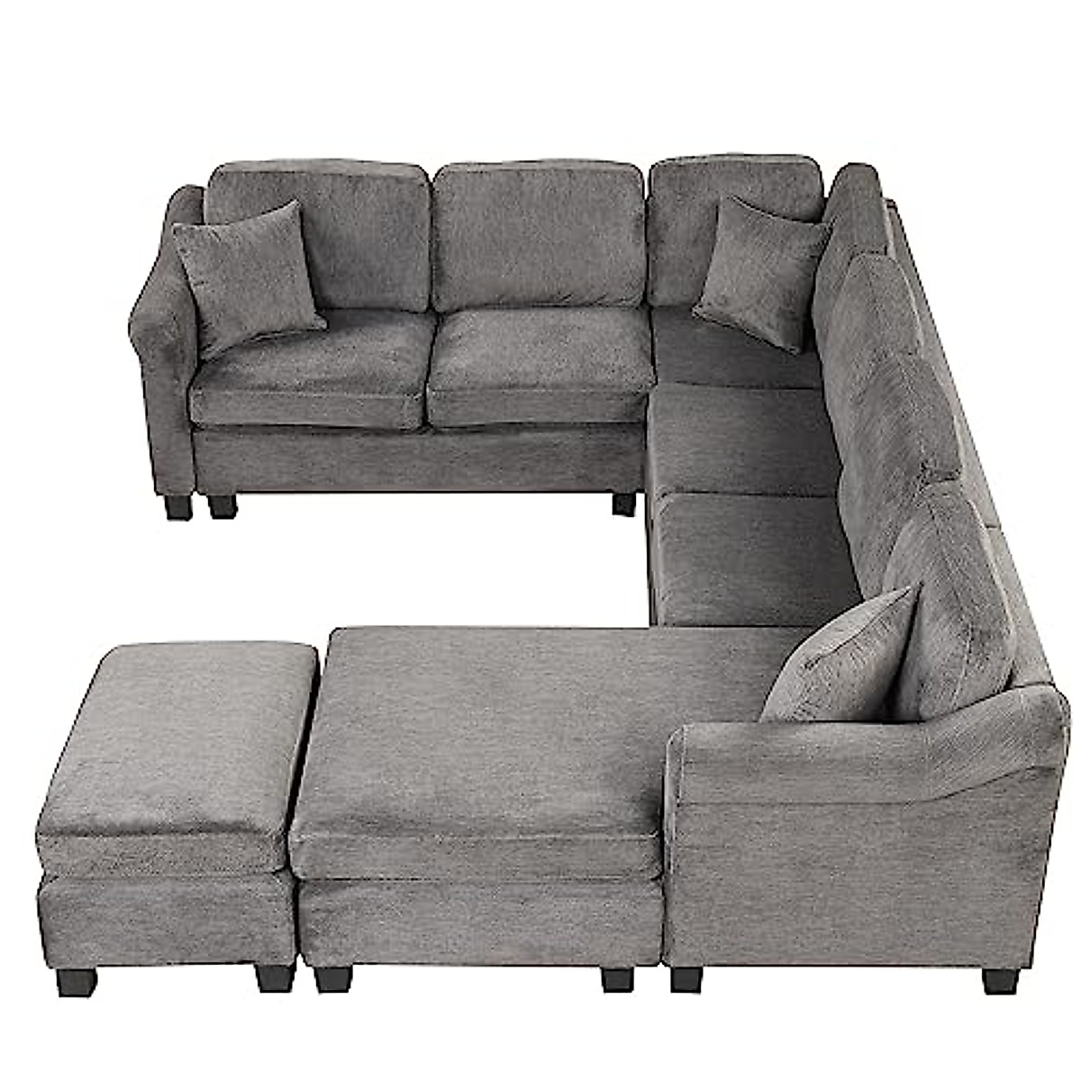 Elegant Sectional Sofa Couch with Movable Ottoman and Right Side Chaise Lounge ,U-Shaped Corner Velvet Upholstered Sectional & Couch W/ 3 Pillows for Home Office Apartment Living Room Furniture Sets