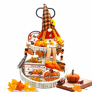 Thanksgiving Tiered Tray Decorations Set - 11pcs Wooden Sign Fall Tiered Tray Decor - Gnome Fall Tiered Tray Decor Pumpkin for Kitchen Table Fireplace Mantle Rustic