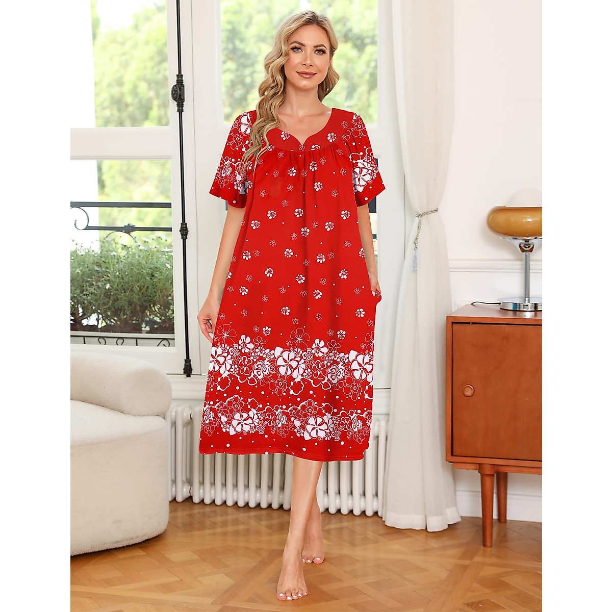 Ekouaer Women's House Dress with Pockets, Christmas Print, Small